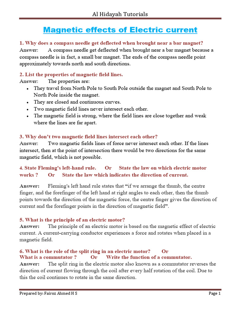 MAGNETIC EFFECTS OF ELECTRIC CURRENT NOTES 2023 | PDF