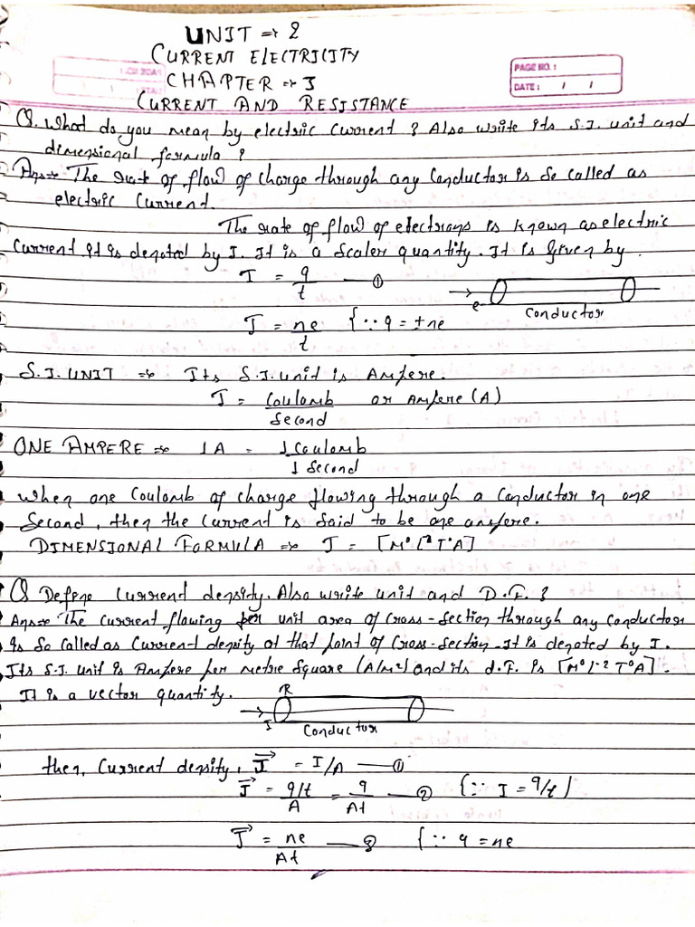 Physics Chapter - 3 Current Electricity Notes | PDF