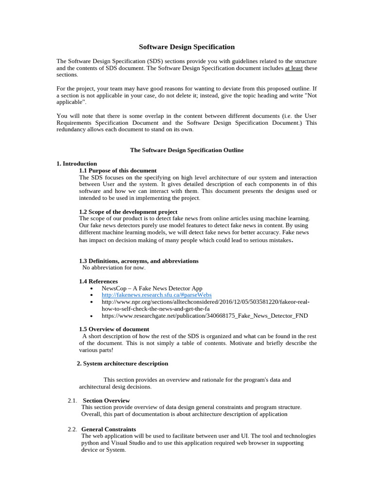 Software Design Specification | PDF