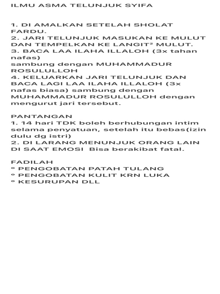 Ilmu Asma Telunjuk Syifa | PDF