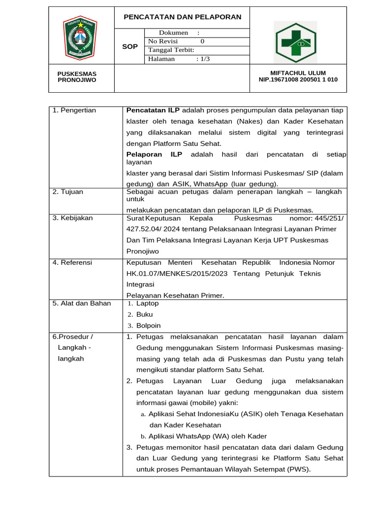Sop Pencatatan Dan Pelaporan | PDF