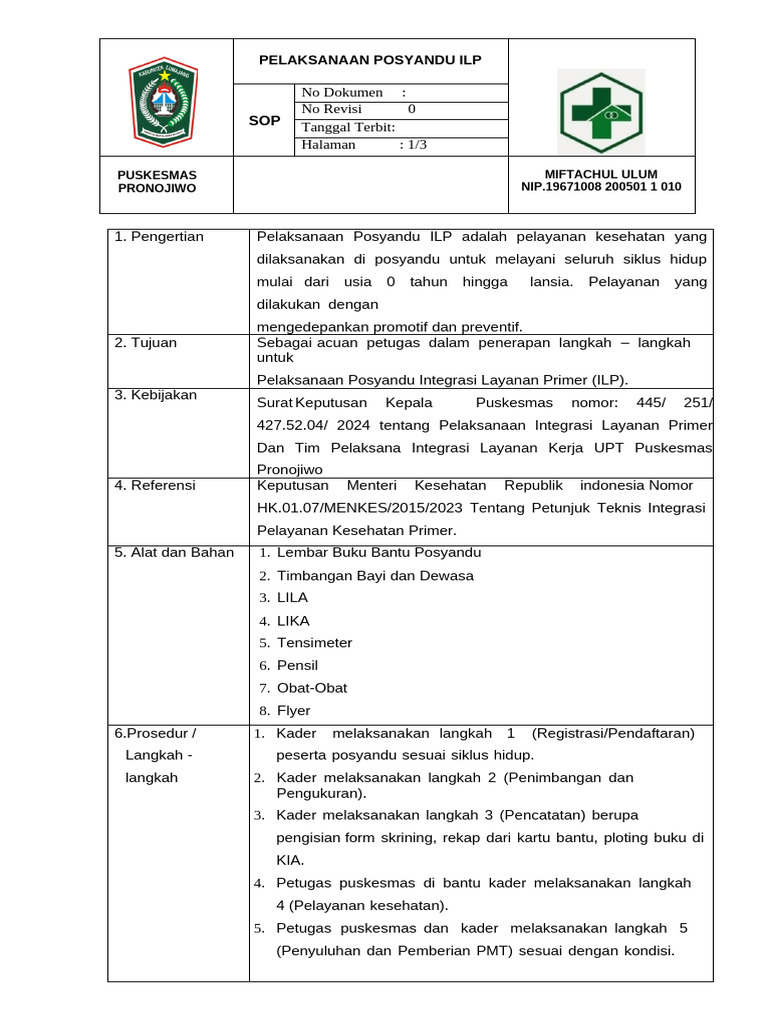 Sop Pelaksanaan Posyandu Ilp | PDF