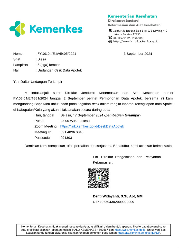 Undangan Desk Data Apotek - 17 September 2024 | PDF