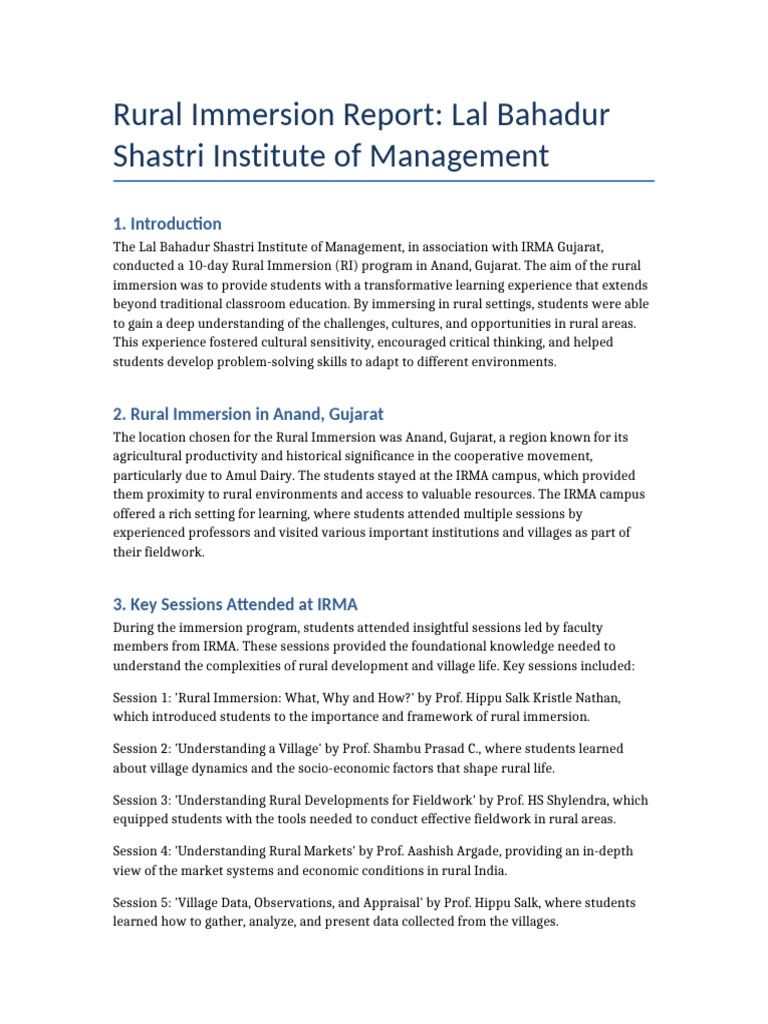 Rural Immersion Report LBSIM IRMA | PDF