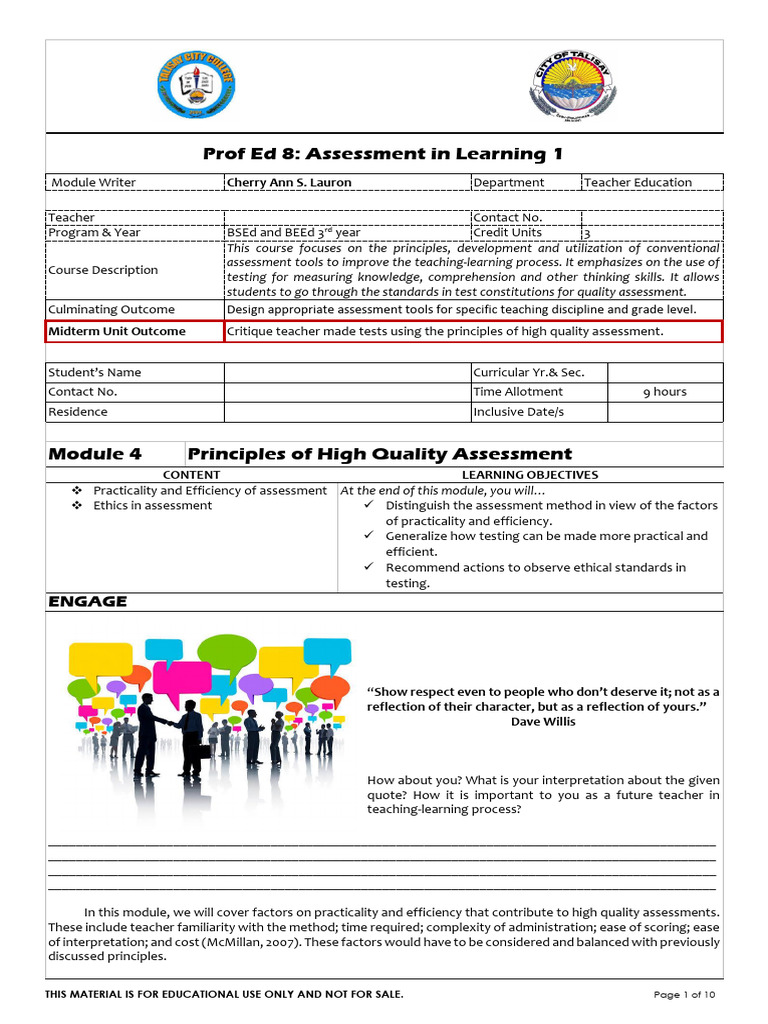 Midterm Module 4 Prof Ed 8 Assessment of Learning 1 | PDF