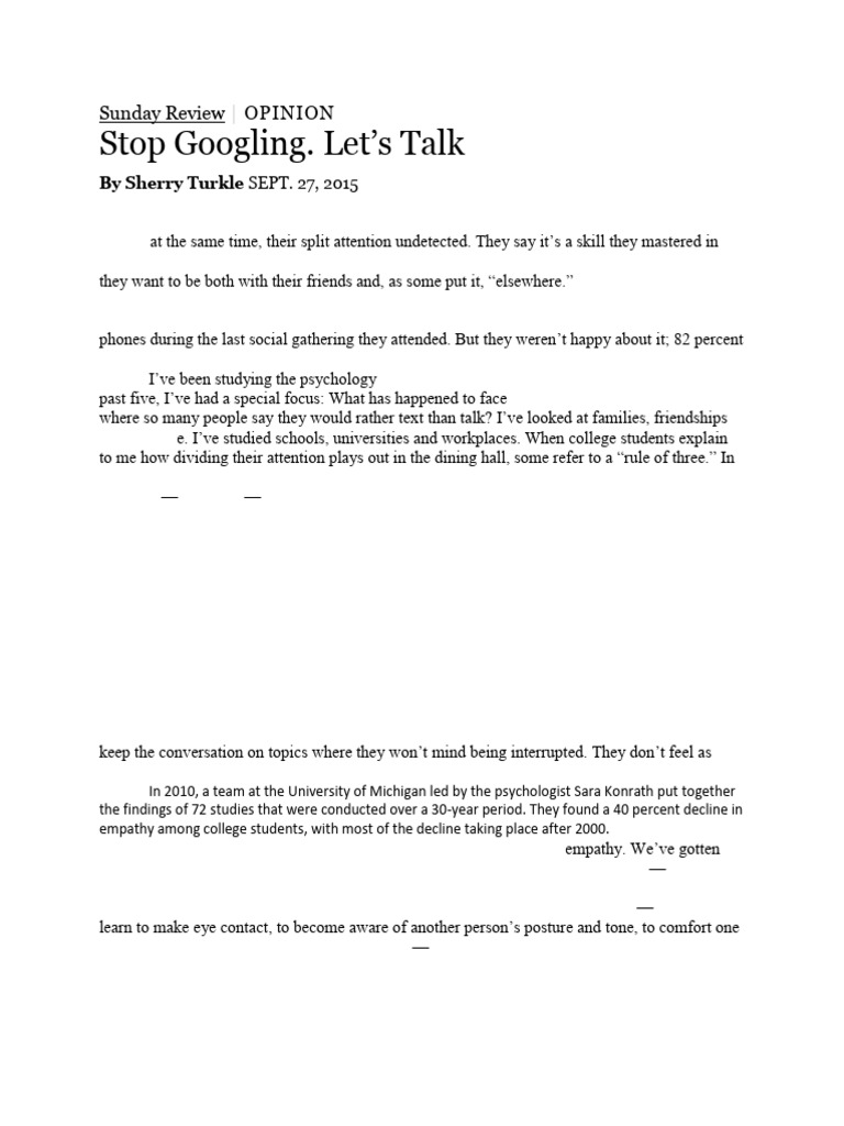 Kami Export - Turkle Stop Googling Lets Talk | PDF