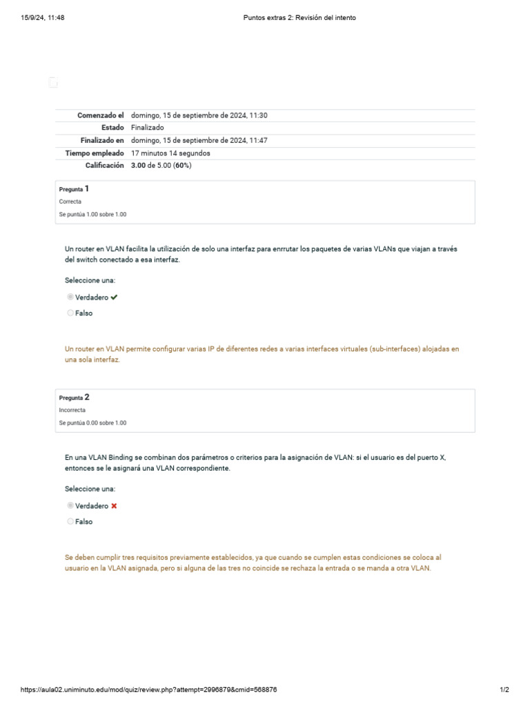 Puntos Extras 2 - Revisión Del Intento 1 | PDF