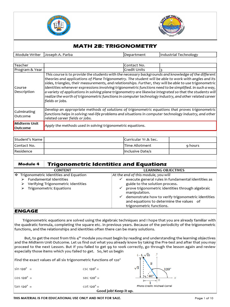 Corrected Module 4 Midterm Math 2b Trigonometry September 8 2020 Joseph ...