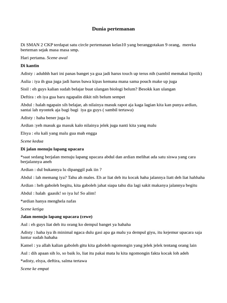 Naskah Film Pendek Dunia Pertemanan | PDF