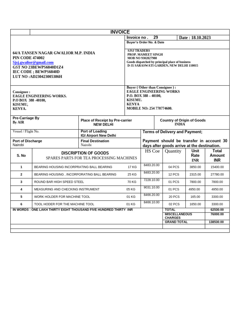 Eagle Coustom Invoice | PDF