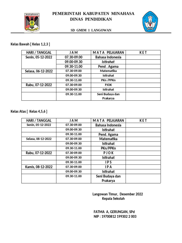 Jadwal Pas Ganjil 2022 | PDF
