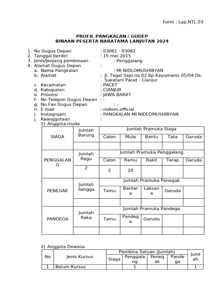Laporan Potensi Gudep NTL | PDF