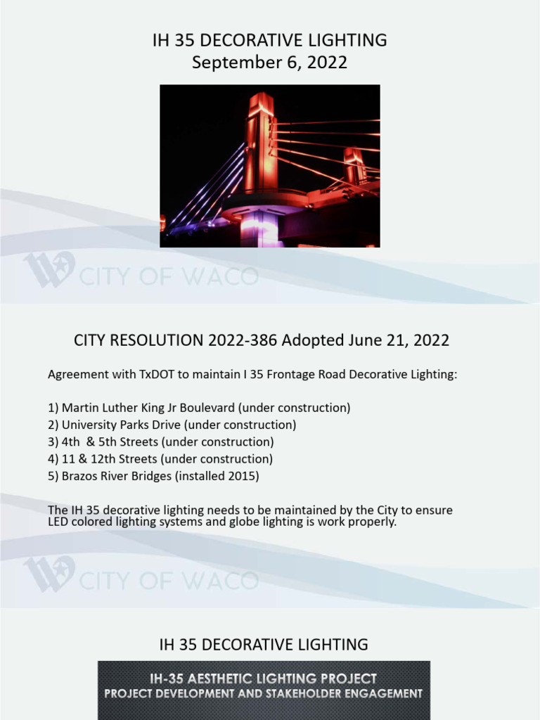 Waco Bridge Lighting Upgrade Council Presentation 9 6 2022 | PDF