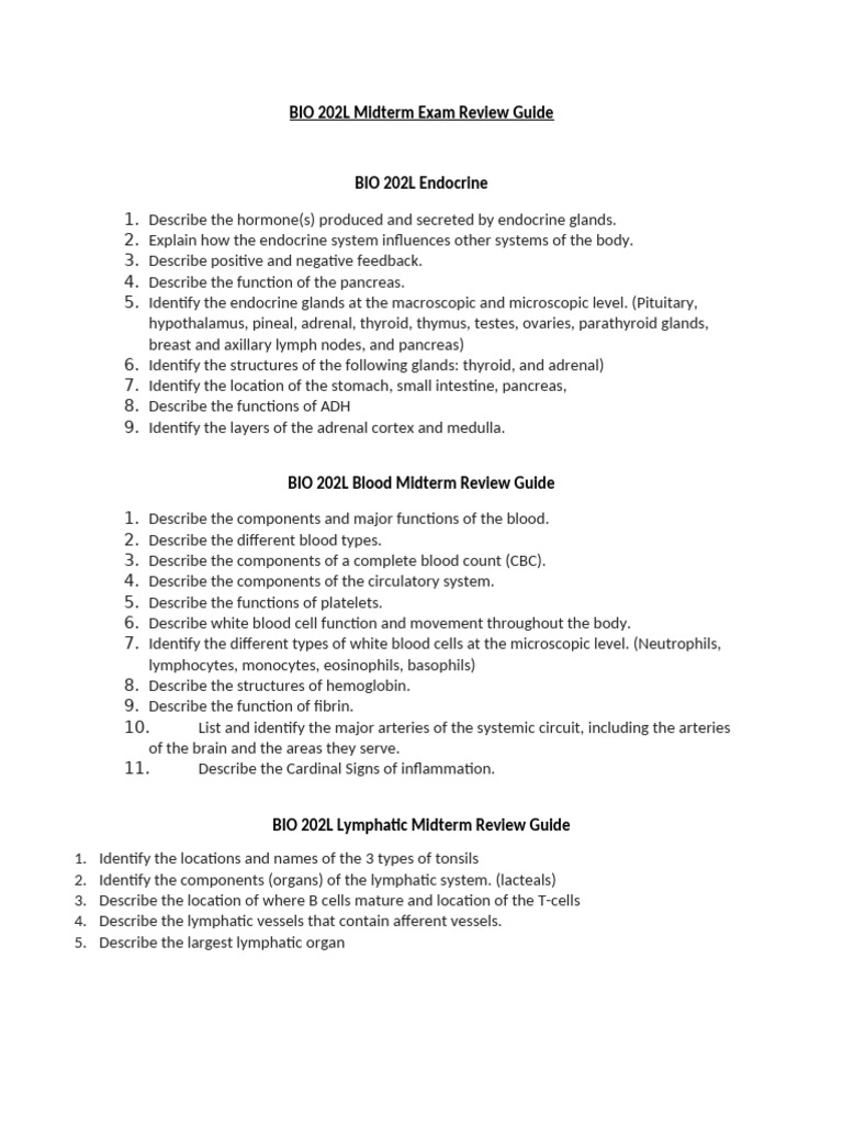 BIO 202L Midterm Review Guide | PDF