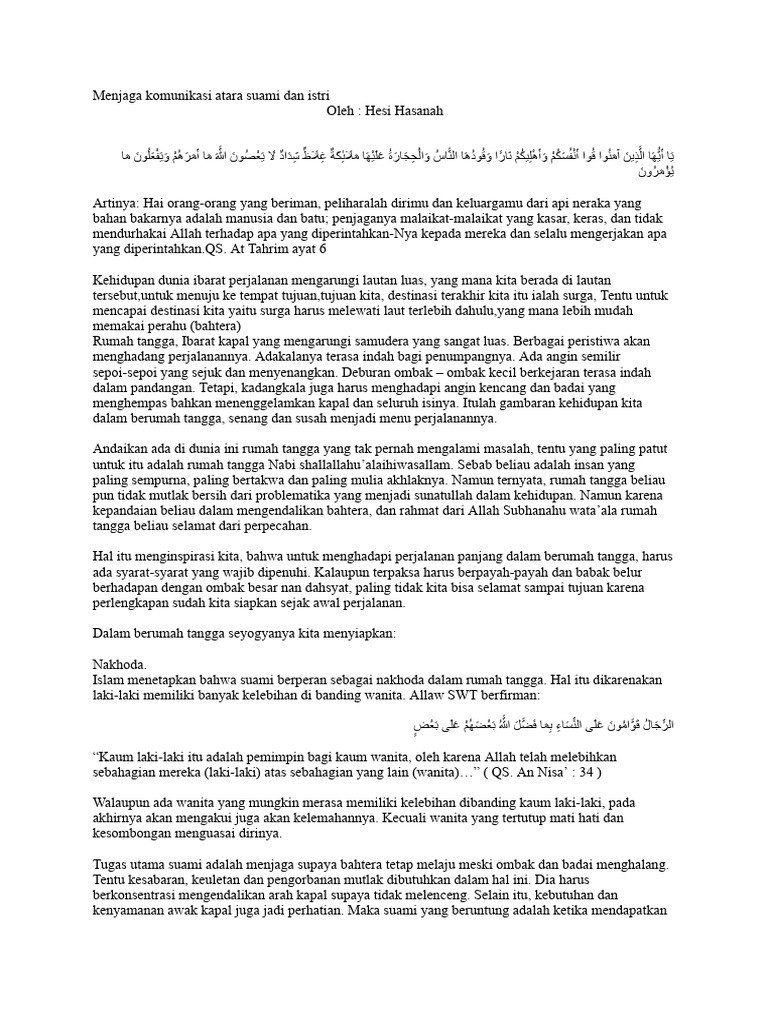 Komunikasi Antara Suami Dan Istri, Materi Halaqoh Mamah | PDF