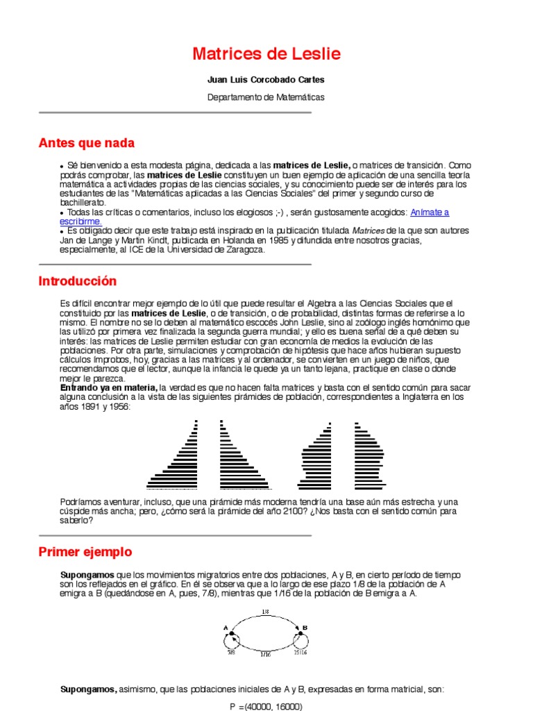 Matrices de Leslie | PDF | Matriz (Matemáticas) | Vejez