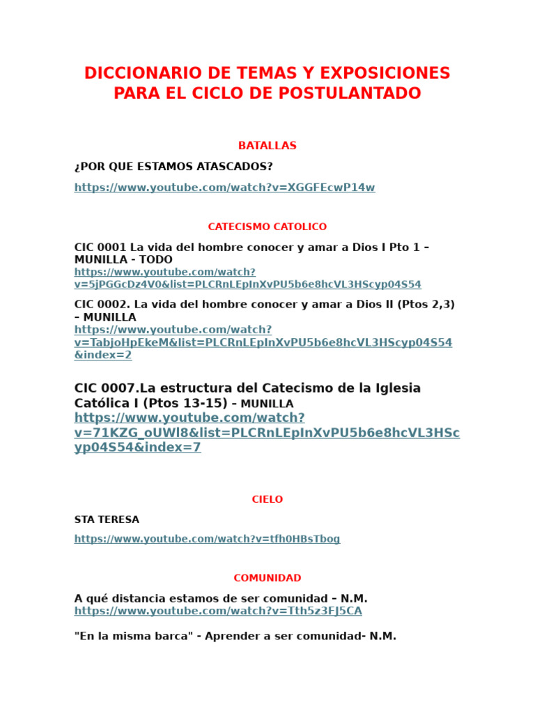 Diccionario de Temas y Exposiciones para El Ciclo de Postulantado | PDF