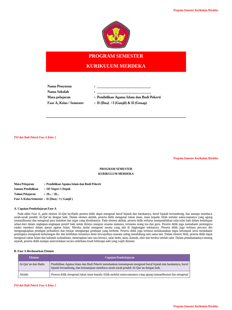 Promes 1 Pai Kelas 2 Kurmer | PDF