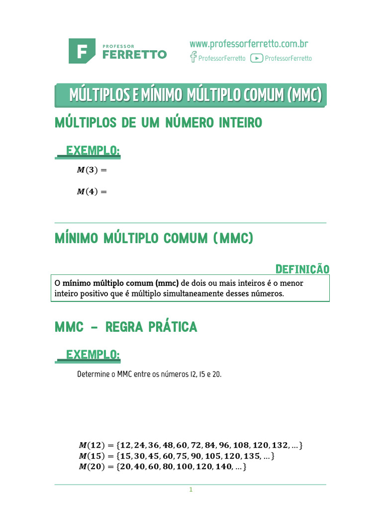 Múltiplos E Mínimo Múltiplo Comum (MMC) | PDF