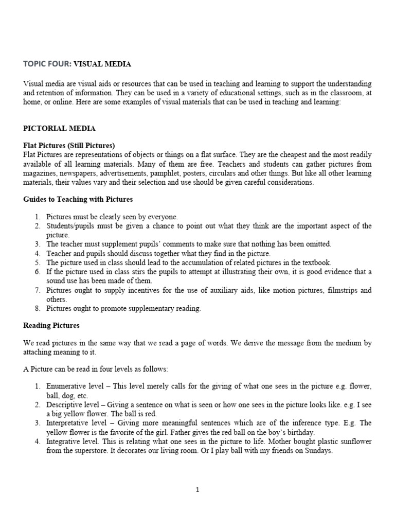 Topic 4 Visual Media For Teaching and Learning. | PDF