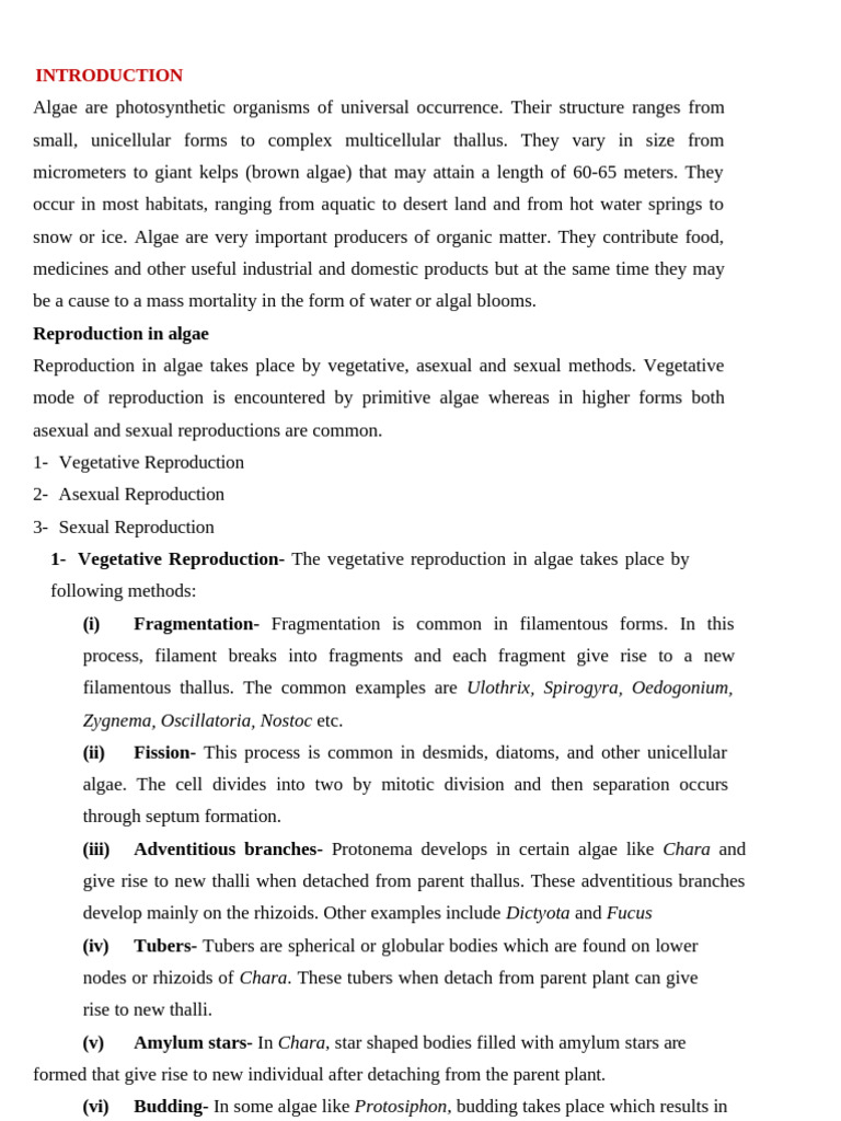 Reproduction and Life Cycle Pattern in Algae | PDF