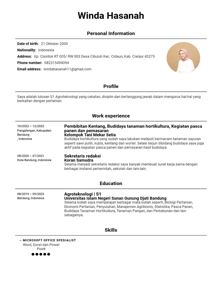 Winda Hasanah - CV | PDF