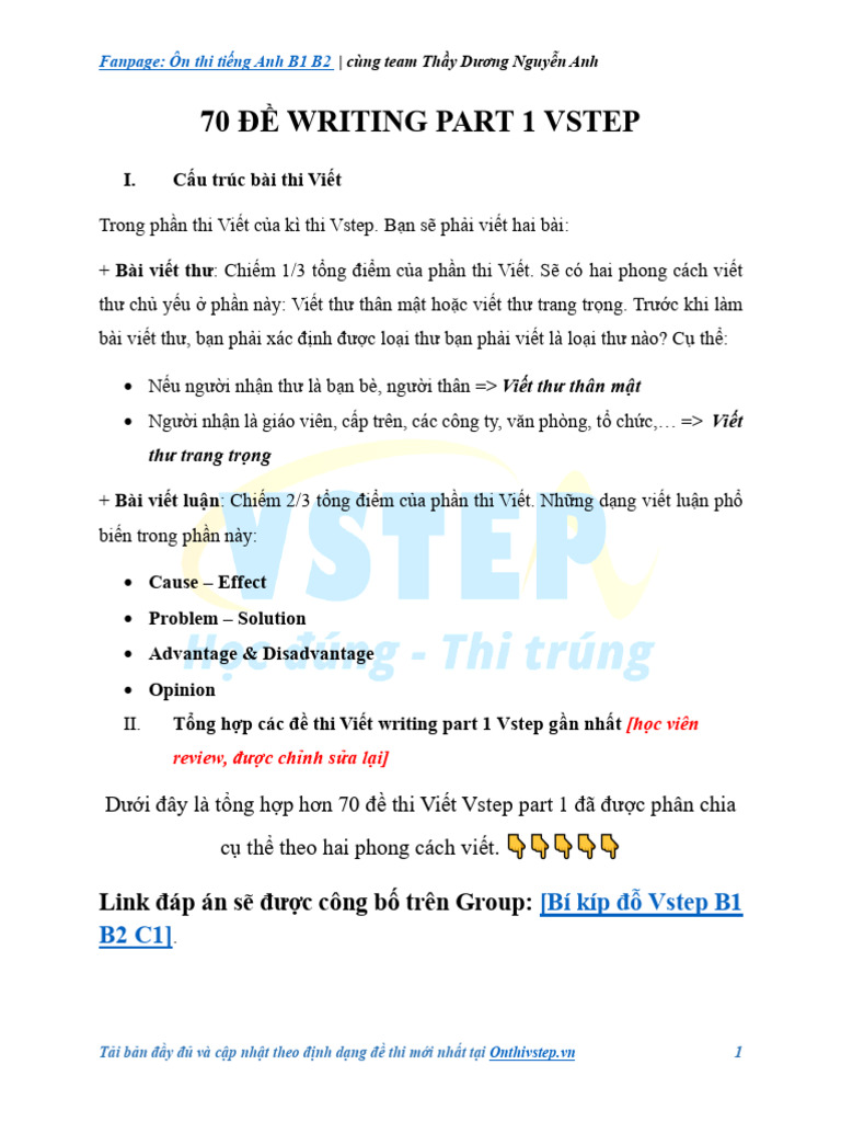 70 Đề Writing Part 1 Vstep Thầy Dna | PDF