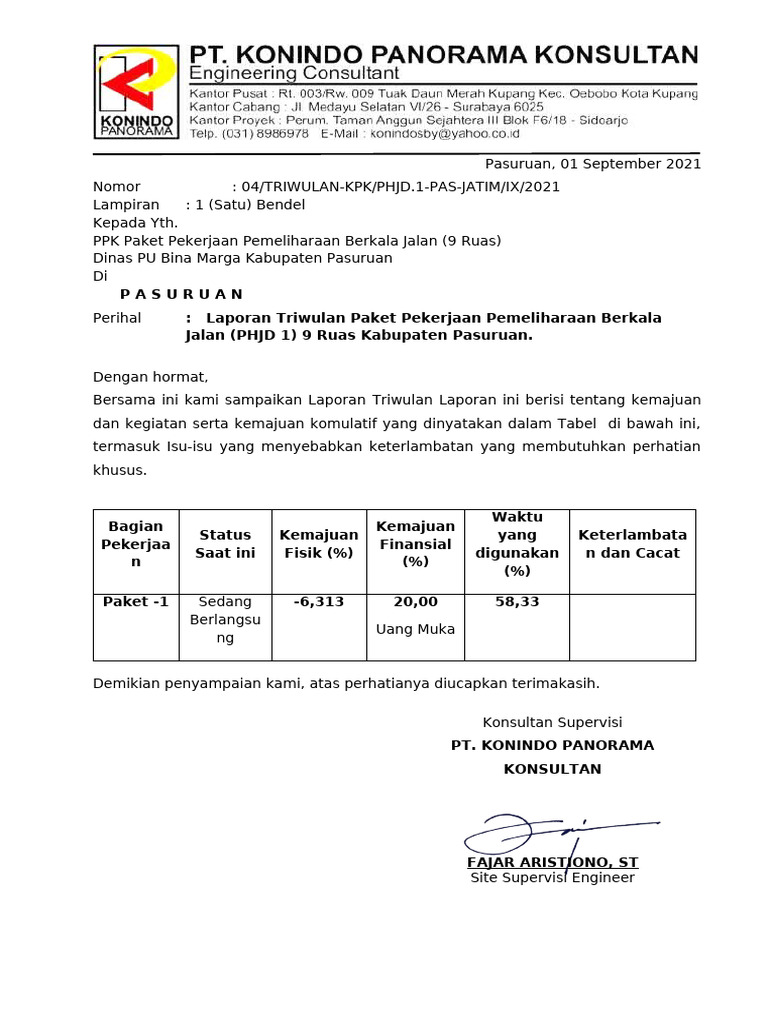 Surat Pengantar Lap Triwulan | PDF