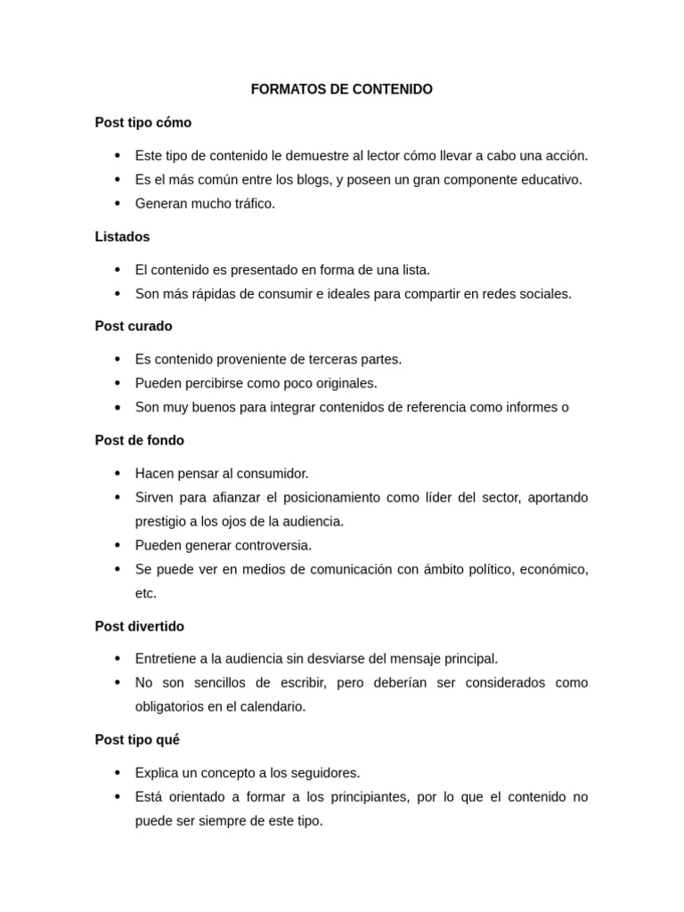 Formatos de Contenido | PDF