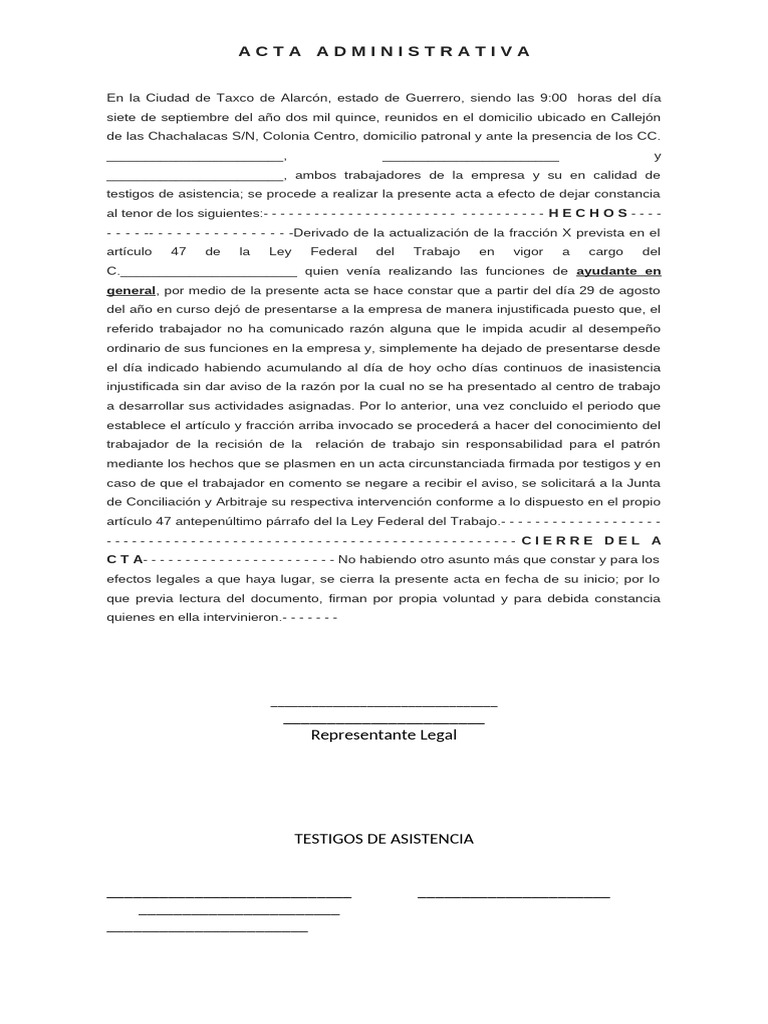 ACTA ADMINISTRATIVA LABORAL | PDF