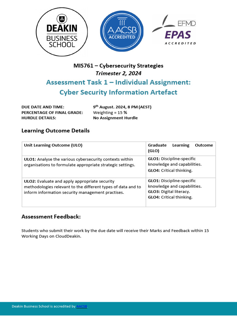 MIS761 - T2 2024 Individual Assign 1 DETAIL | PDF