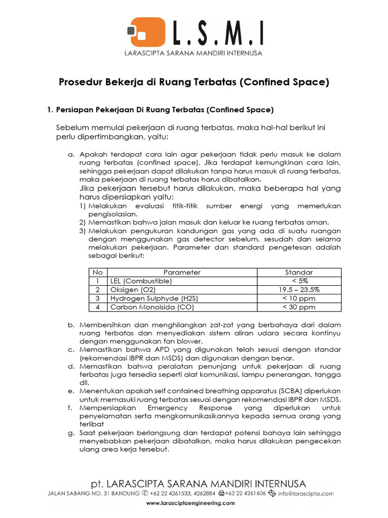 Prosedur Bekerja Di Ruang Terbatas (Confined Space) | PDF
