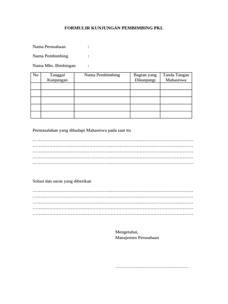 Formulir Kunjungan Pembimbing PKL | PDF
