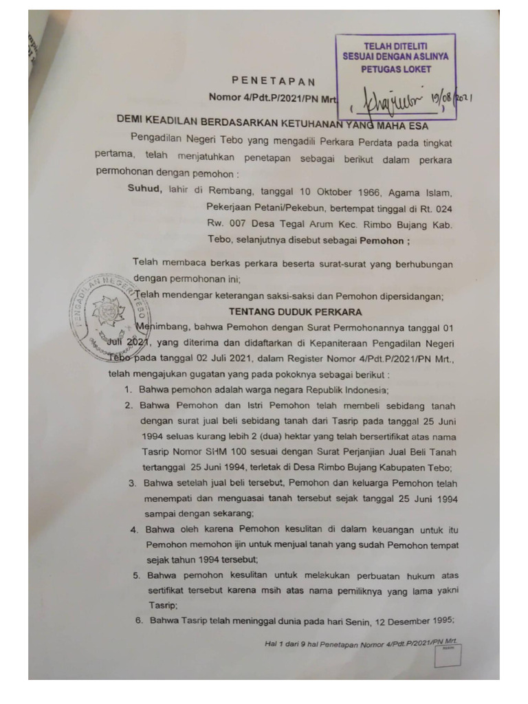 Contoh Penetapan Pengadilan | PDF