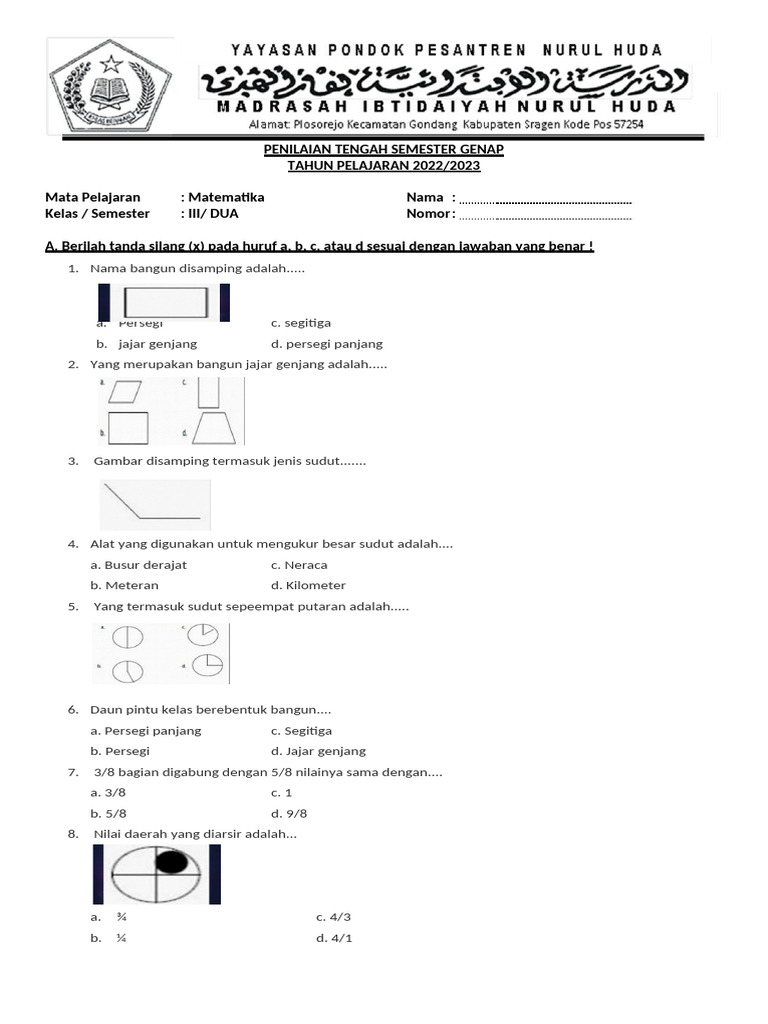 Soal PTS Genap MTK KLS 3 | PDF