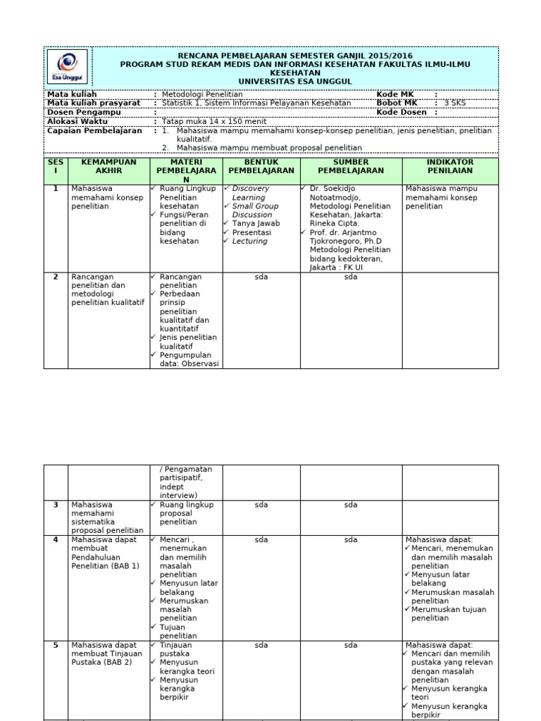 RPS IME 313 Metodologi Penelitian | PDF