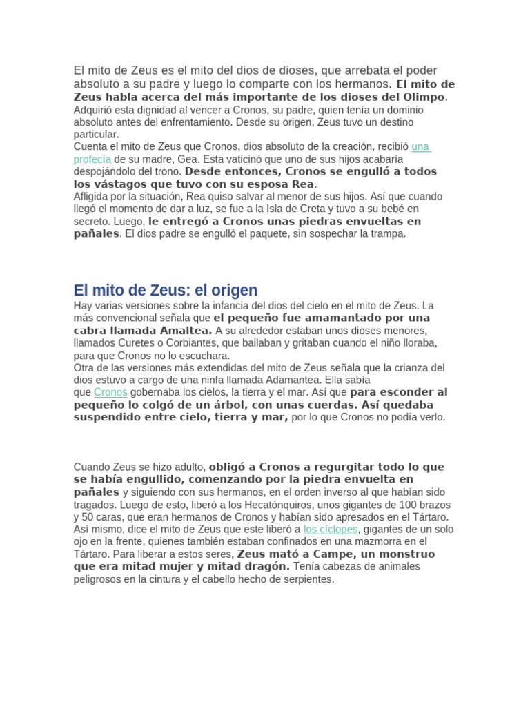 El Mito de Zeus Es El Mito Del Dios de Dioses | PDF