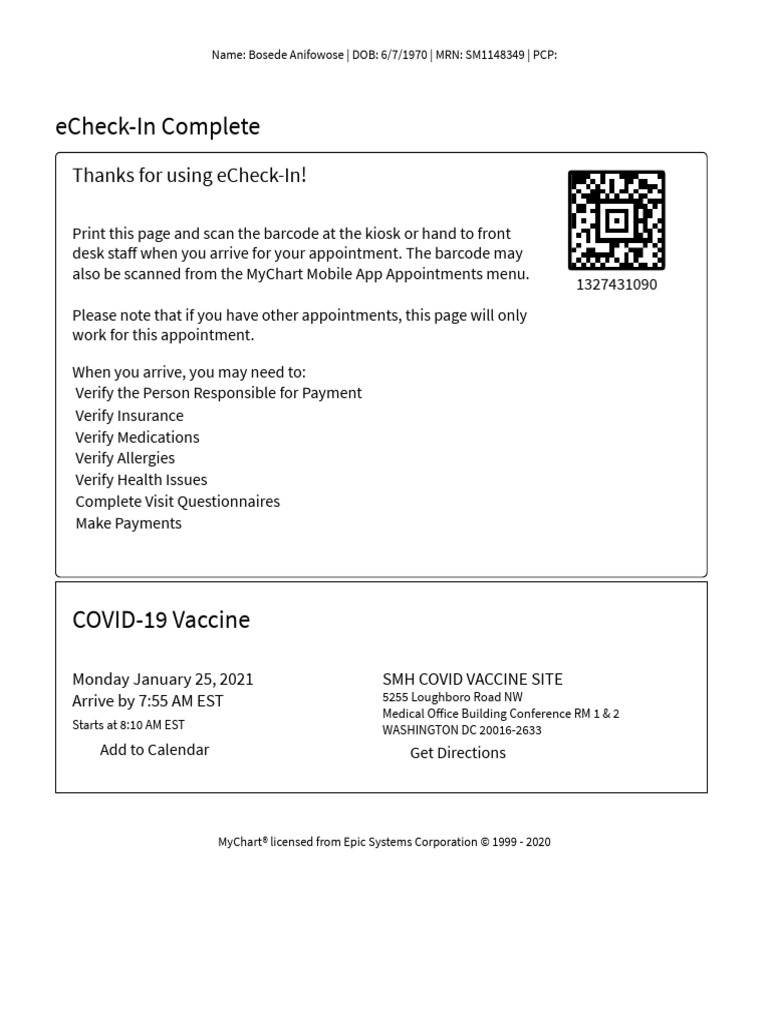 MyChart - ECheck-In Complete | PDF