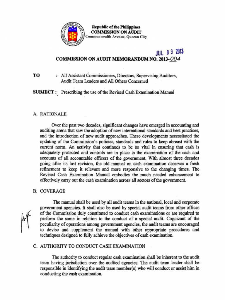 COA - M2013-004 - Revised Cash Examination Manual | PDF
