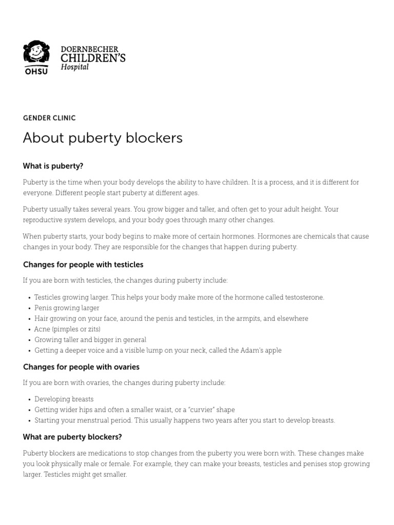 Gender Clinic Puberty Blockers Handout | PDF