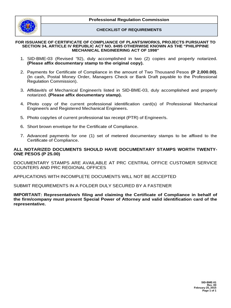 1 ME Checklist of Requirements - june 2015 | PDF