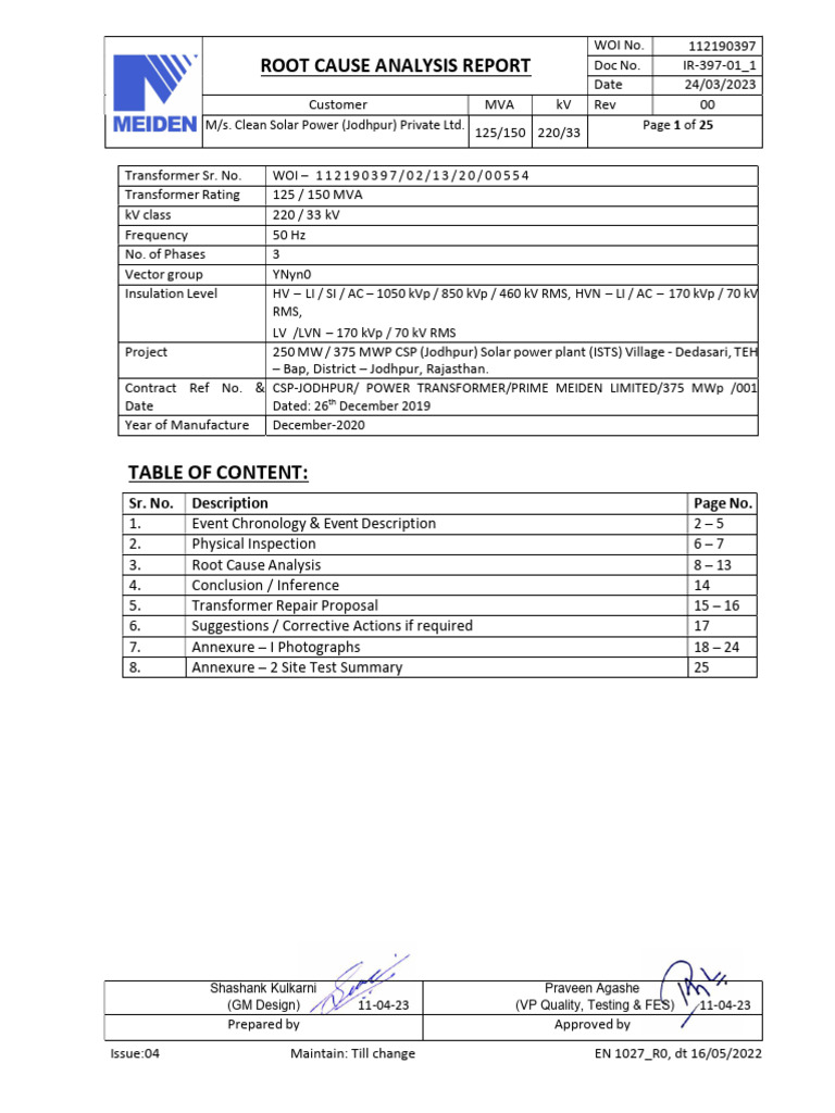 Woi 397 Root Cause Analysis Report - Rev-00 | PDF
