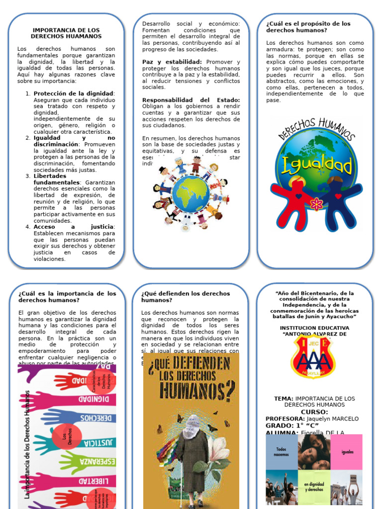 TRIPTICO ARENALES Importancia de los derechos humanos | PDF