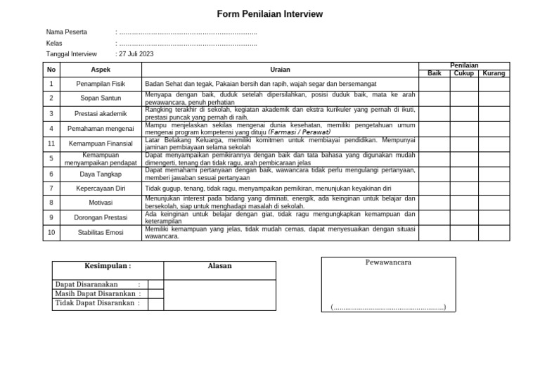 Form Penilaian Interview | PDF