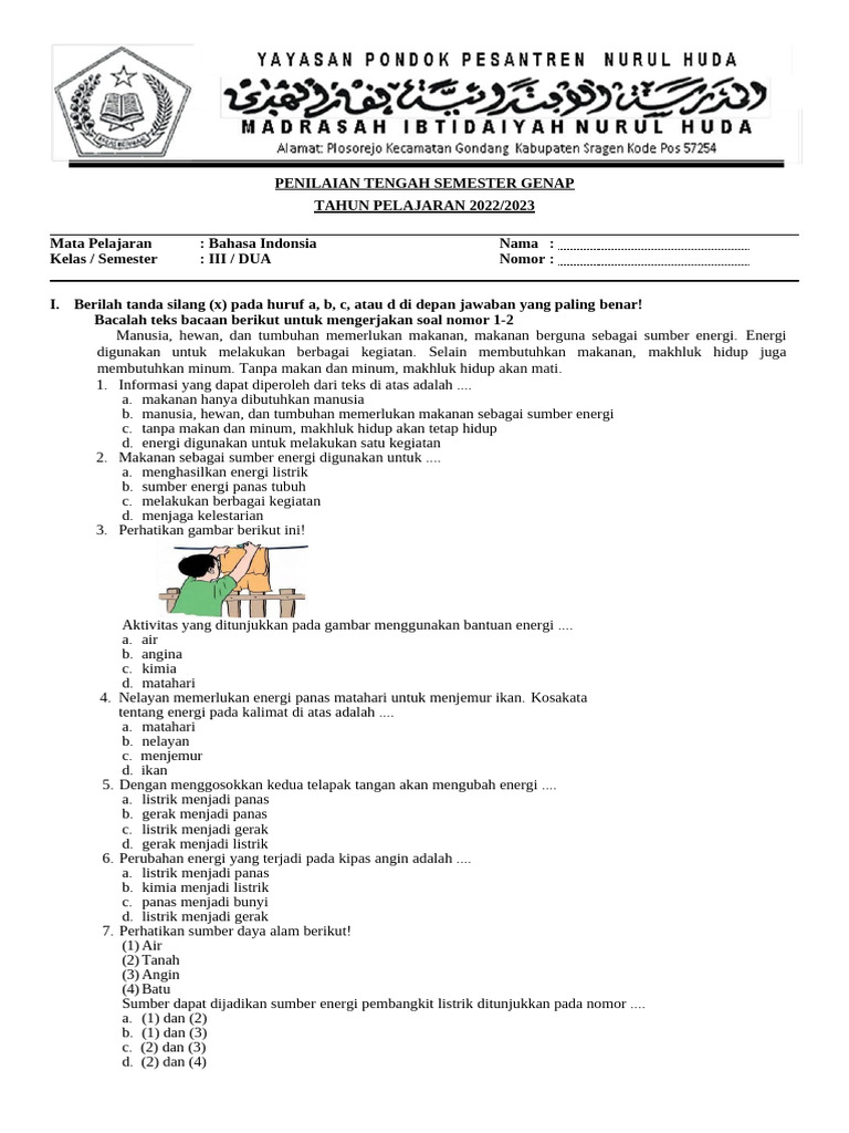 Soal PTS Bahasa Indonesia Kelas 3 Semester 2 | PDF