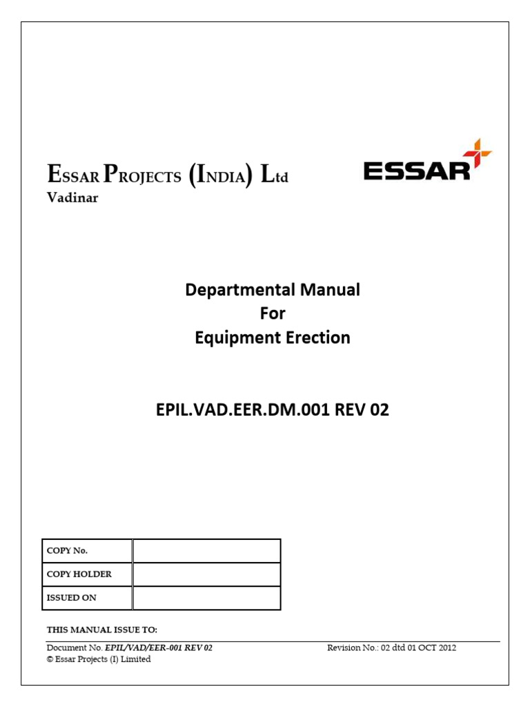 Departmental Manual-Equipment Erection REVISED ON 01102012 Final | PDF ...