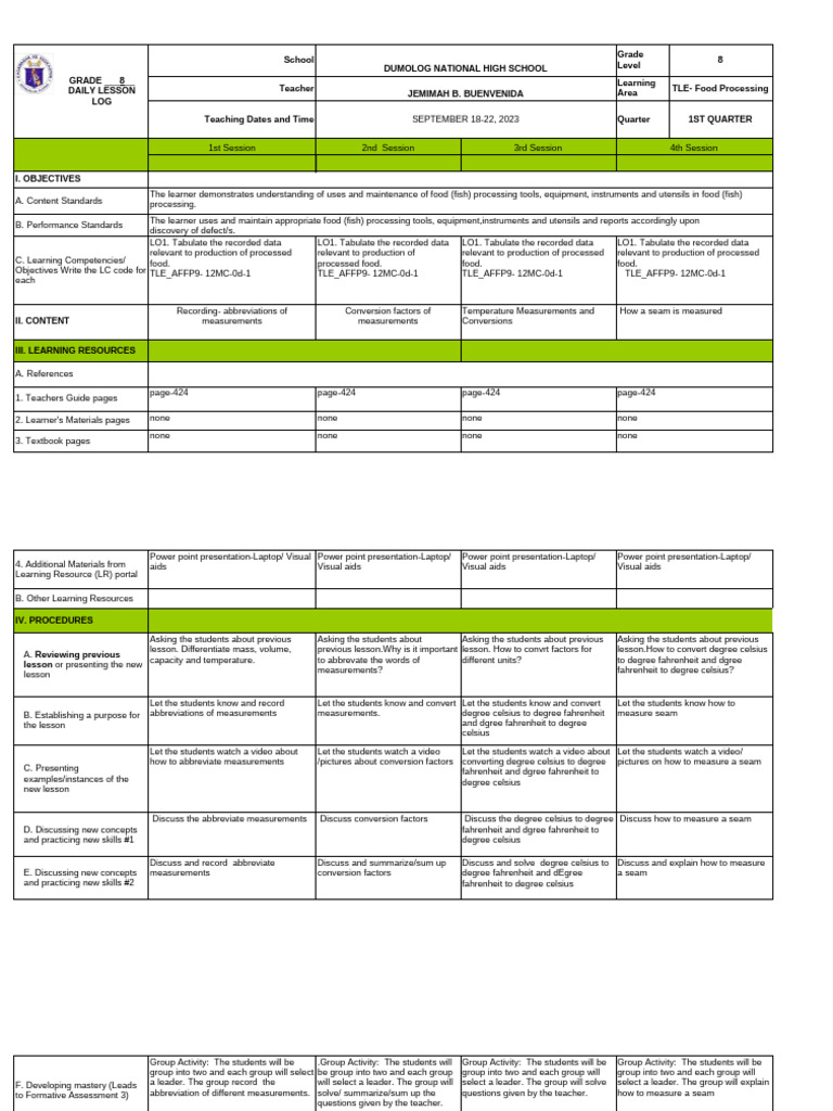 School Dumolog National High School 8 Teacher Jemimah B. Buenvenida TLE ...