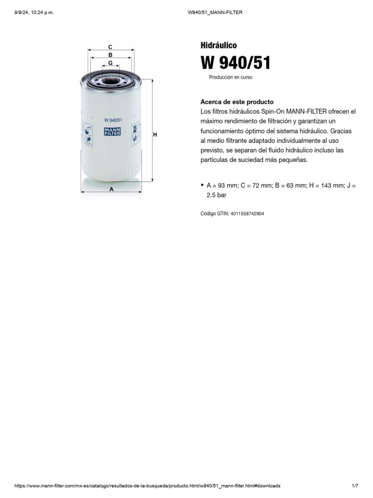 W940 51 Mann-Filter | PDF