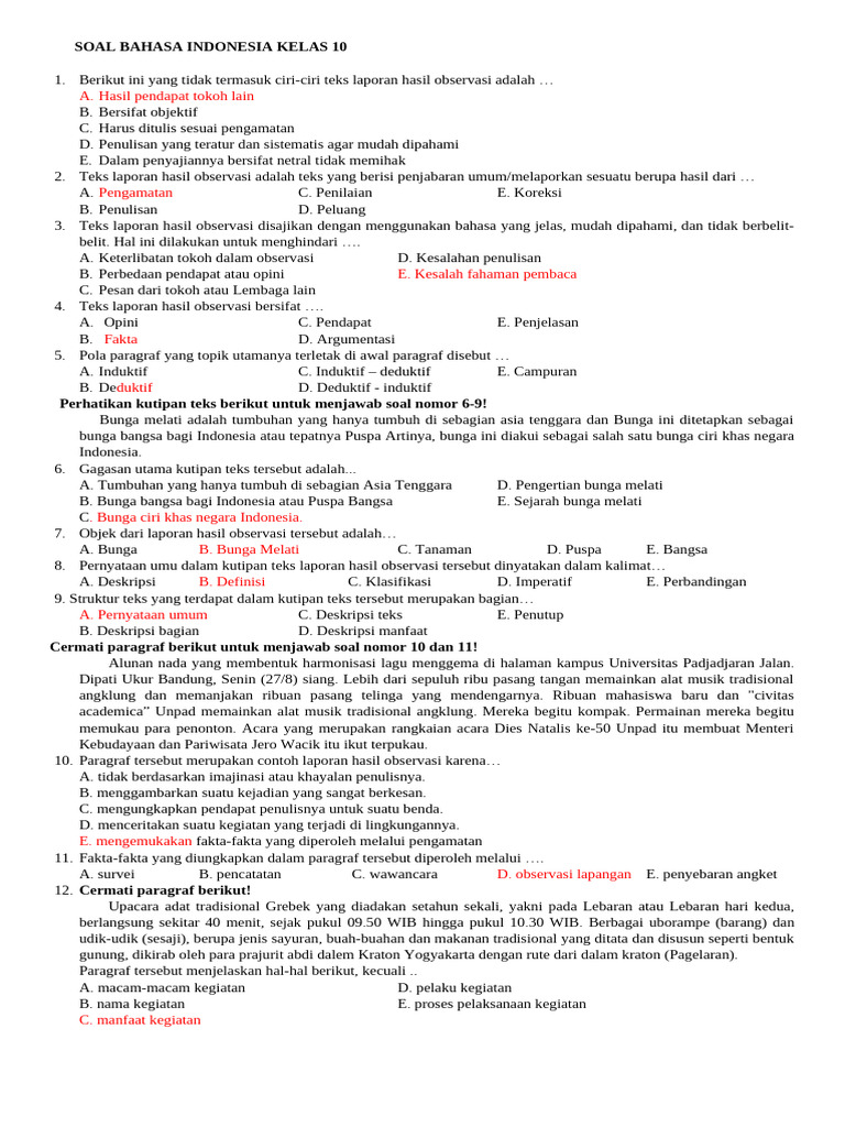 SOAL Bindo KLS 10 PAS GANJIL 2022 | PDF