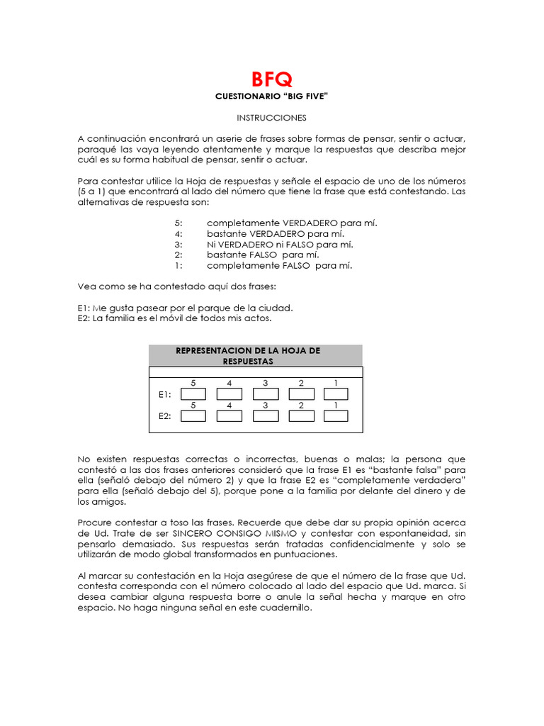 BFQ, Cuestionario "Big Five" | PDF
